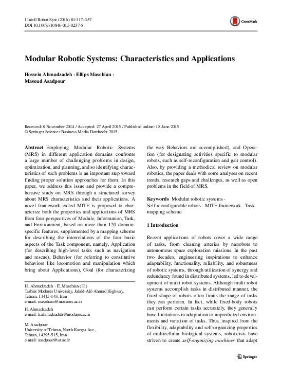 (PDF) Modular Robotic Systems: Characteristics and Applications