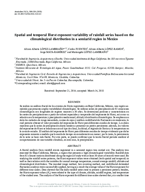 (PDF) Spatial and temporal Hurst exponent variability of rainfall ...