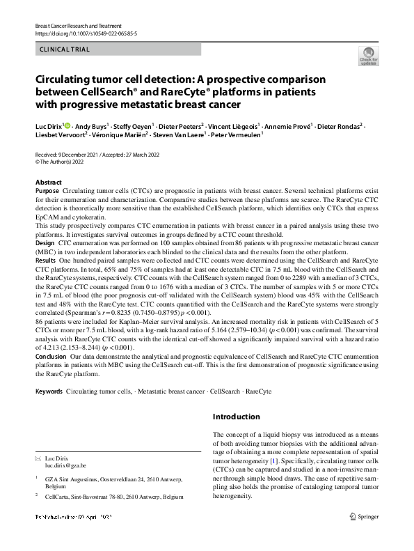 (PDF) Circulating tumor cell detection: A prospective comparison between CellSearch® and ...