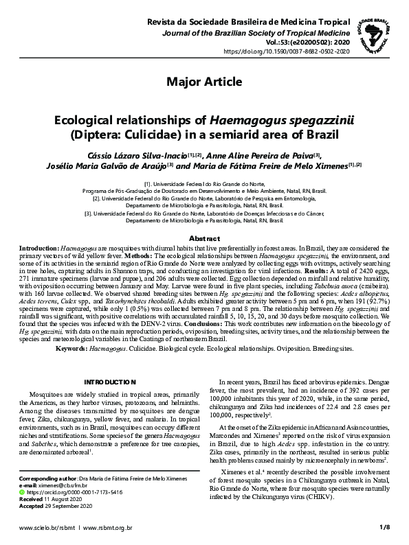 (PDF) Ecological relationships of Haemagogus spegazzinii (Diptera ...