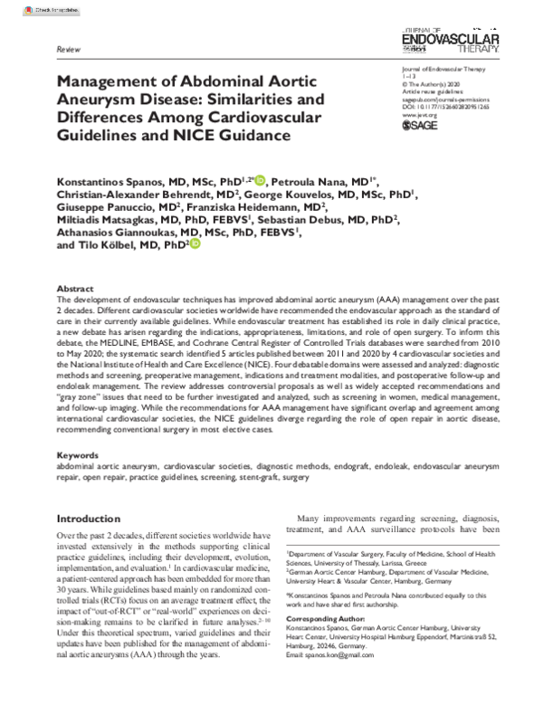 (PDF) Management of Abdominal Aortic Aneurysm Disease: Similarities and ...