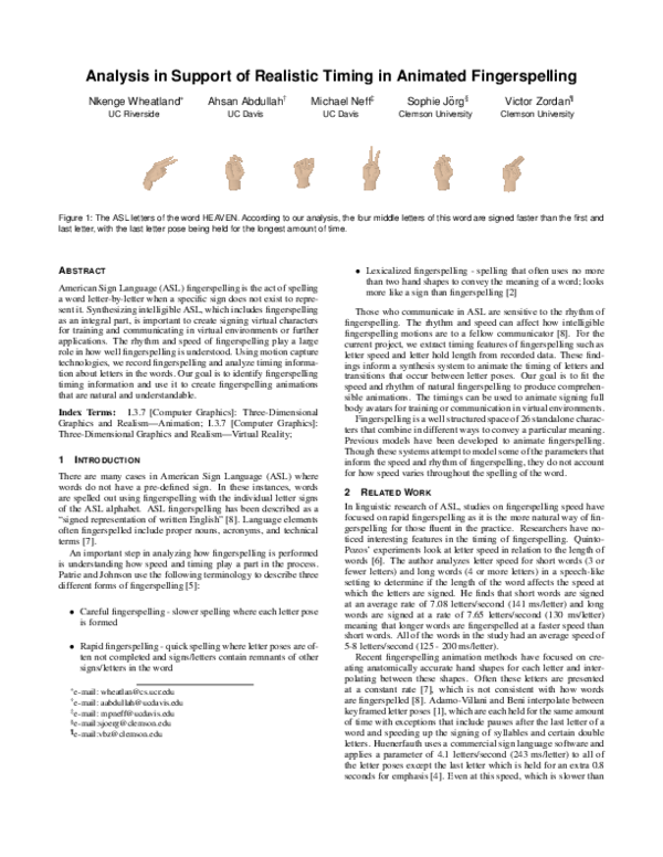(PDF) Analysis in support of realistic timing in animated fingerspelling