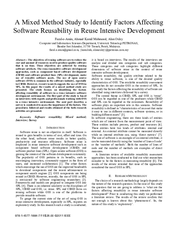 (PDF) A mixed method study to identify factors affecting software reusability in reuse intensive ...