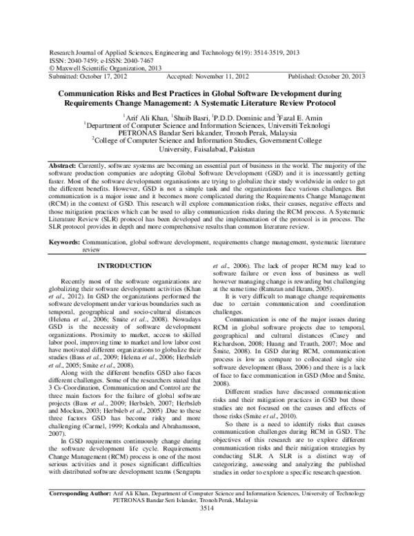(PDF) Communication Risks and Best Practices in Global Software Development during Requirements ...