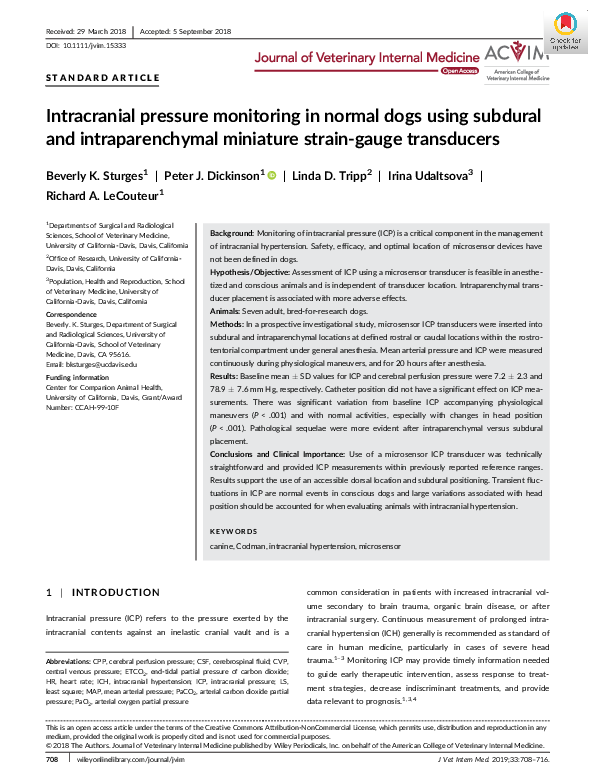 (PDF) Intracranial pressure monitoring in normal dogs using subdural ...