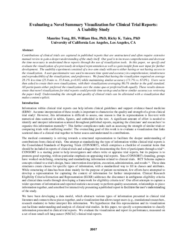 (PDF) Evaluating a Novel Summary Visualization for Clinical Trial Reports: A Usability Study