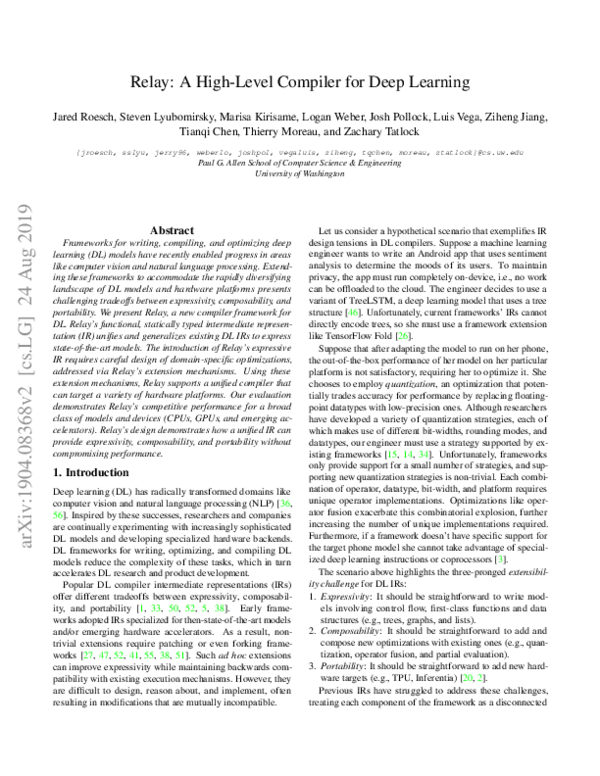 (PDF) Relay: A High-Level Compiler for Deep Learning