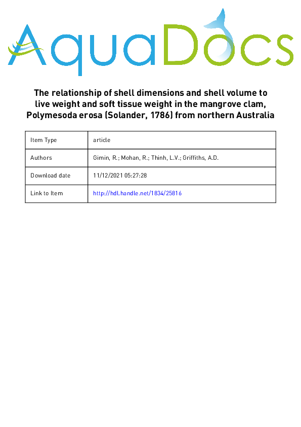 (PDF) The relationship of shell dimensions and shell volume to live ...