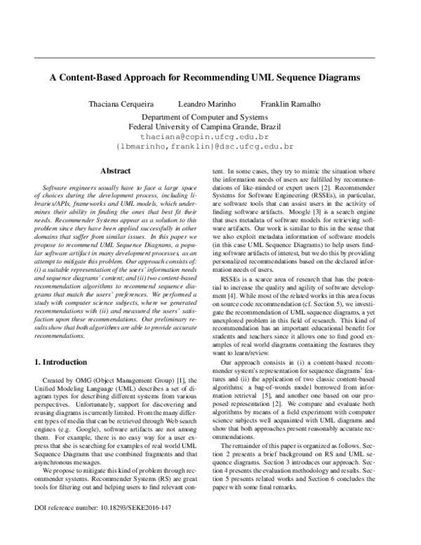Pdf A Content Based Approach For Recommending Uml Sequence Diagrams