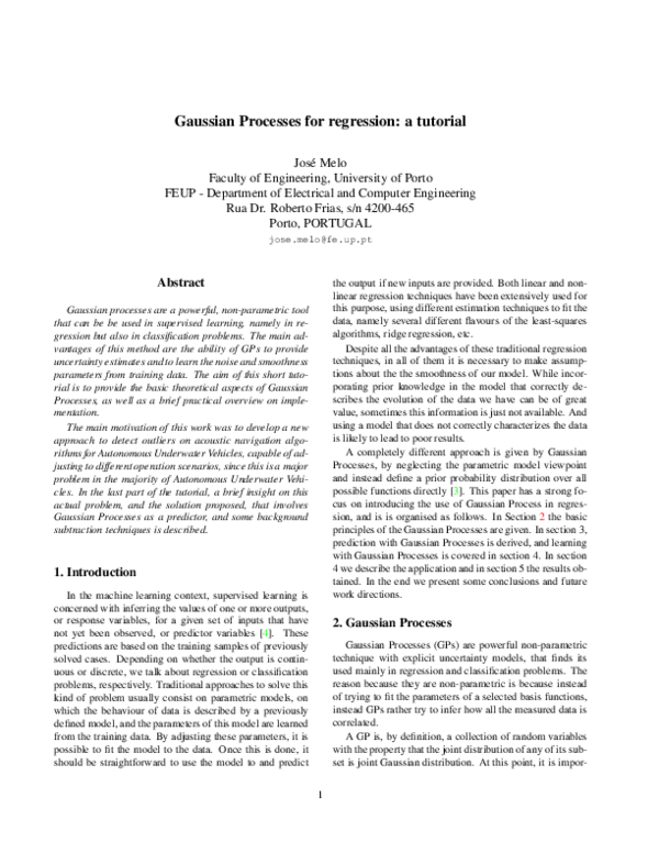 (PDF) Gaussian Processes for regression : a tutorial