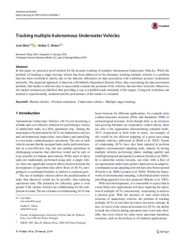 (PDF) Acoustic Tracking of Multiple AUVs (PDF) Acoustic Tracking of Multiple AUVs