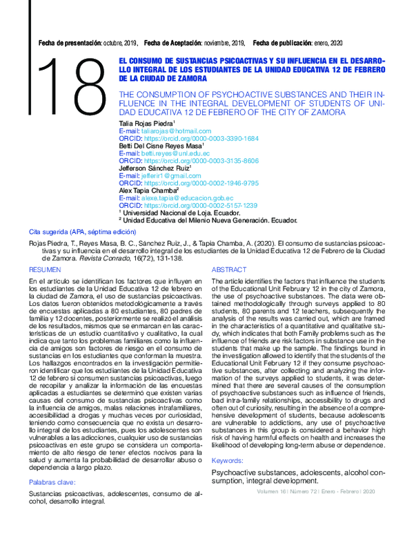(PDF) El consumo de sustancias psicoactivas y su influencia en el desarrollo integral de los ...