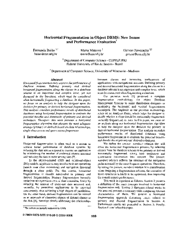 Pdf Horizontal Fragmentation In Object Dbms New Issues And Performance Evaluation