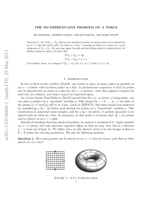 (PDF) The no-three-in-line problem on a torus