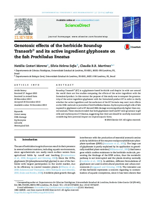 (PDF) Genotoxic effects of the herbicide Roundup Transorb® and its ...