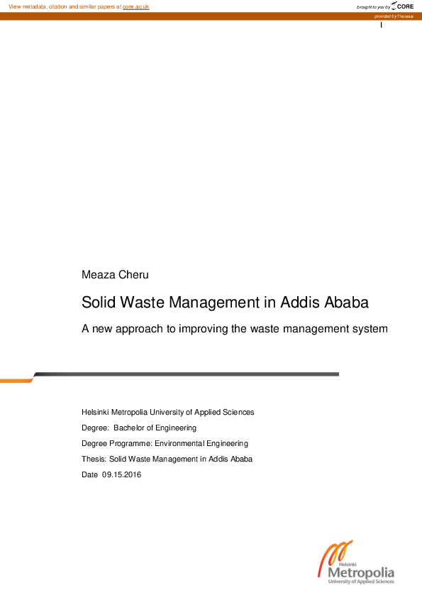 (PDF) Solid Waste Management in Addis Ababa : A new approach to ...