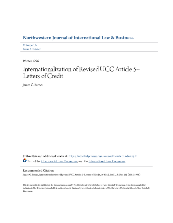 (PDF) Internationalization of Revised UCC Article 5--Letters of Credit
