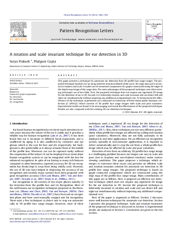 (PDF) A rotation and scale invariant technique for ear detection in 3D
