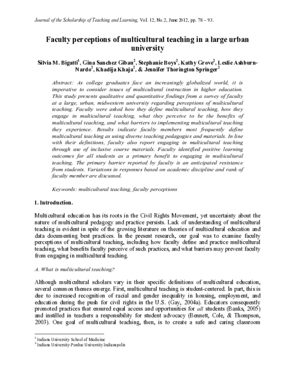 (PDF) Faculty Perceptions of Multicultural Teaching in a Large Urban University