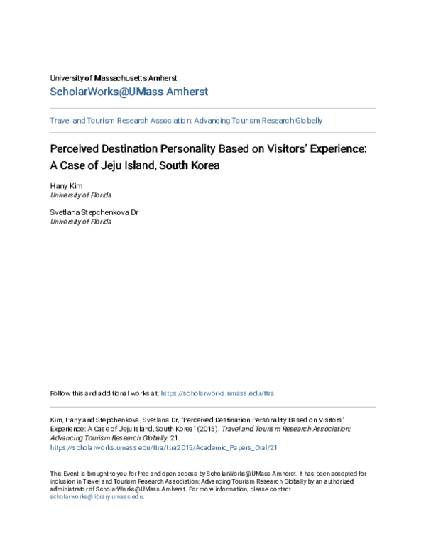(PDF) Perceived Destination Personality Based on Visitors’ Experience ...