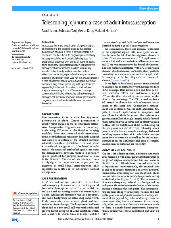 (PDF) Telescoping jejunum: a case of adult intussusception