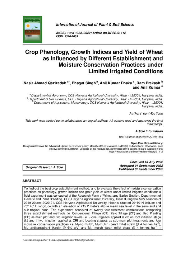 (PDF) Crop Phenology, Growth Indices and Yield of Wheat as Influenced ...