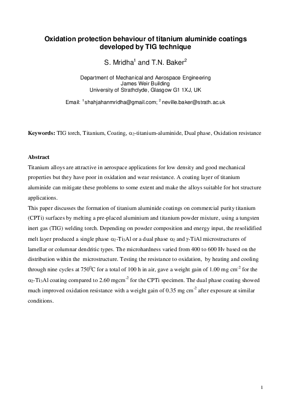 (PDF) Oxidation protection behaviour of titanium aluminide coatings ...