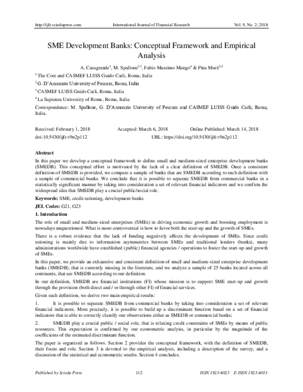 (PDF) SME Development Banks: Conceptual Framework and Empirical Analysis