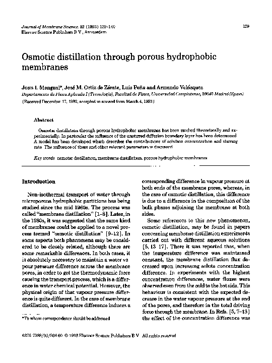 (PDF) Osmotic distillation through porous hydrophobic membranes