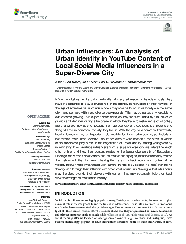 (PDF) Urban Influencers: An Analysis of Urban Identity in YouTube ...