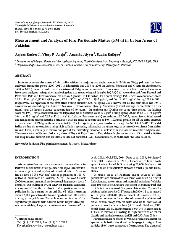 Pdf Measurement And Analysis Of Fine Particulate Matter Pm2 5 In