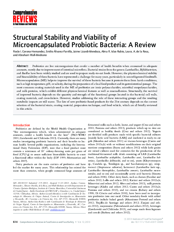 (PDF) Structural Stability and Viability of Microencapsulated Probiotic ...