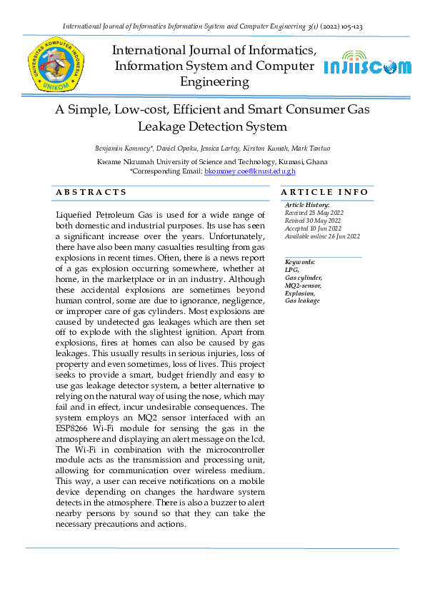 Pdf A Simple Low Cost Efficient And Smart Consumer Gas Leakage