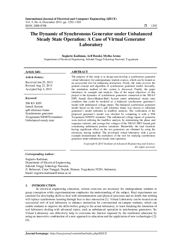 (PDF) The Dynamic of Synchronous Generator under Unbalanced Steady State Operation: A Case of ...