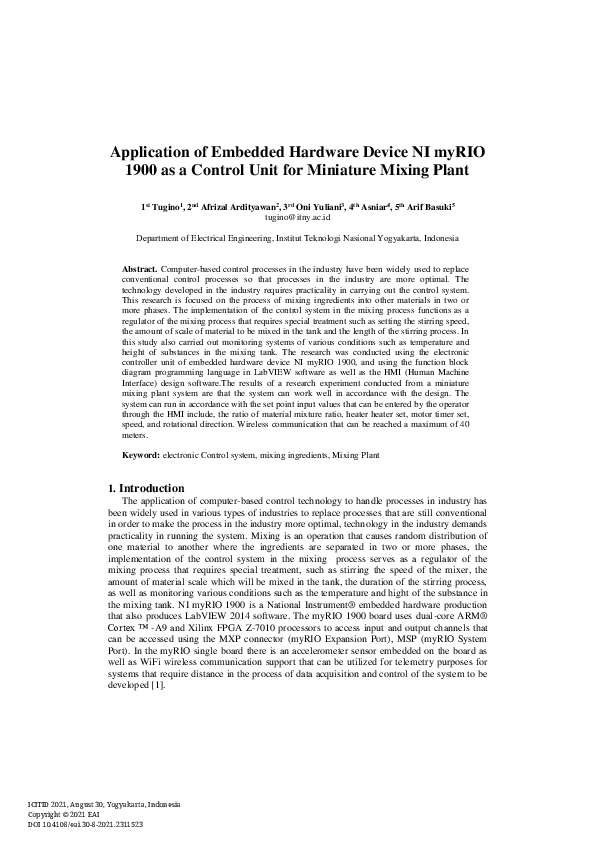 (PDF) Application of Embedded Hardware Device NI myRIO 1900 as a ...