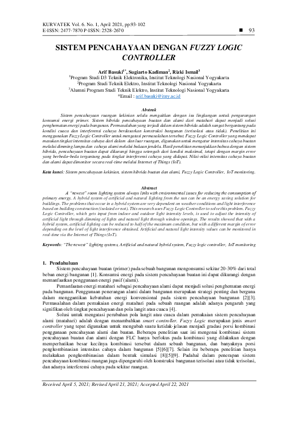 (PDF) Sistem Pencahayaan Dengan Fuzzy Logic Controller