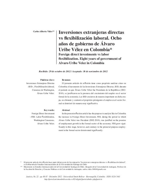 (PDF) Inversiones extranjeras directas vs fl exibilización laboral. Ocho años de gobierno de ...