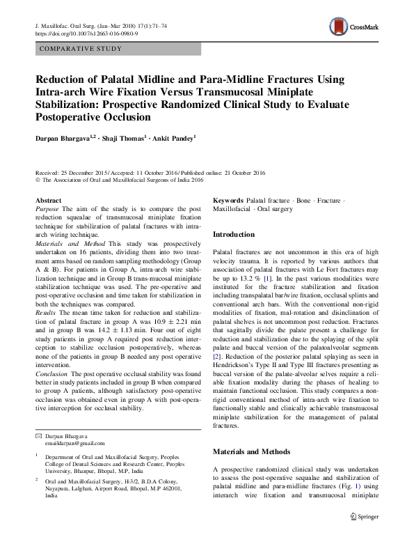 (PDF) Reduction of Palatal Midline and Para-Midline Fractures Using ...