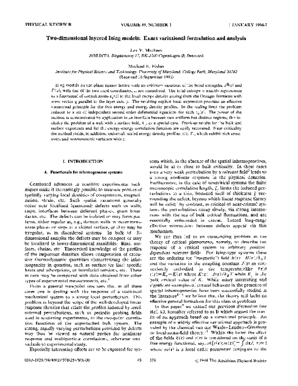 Pdf Two Dimensional Layered Ising Models Exact Variational