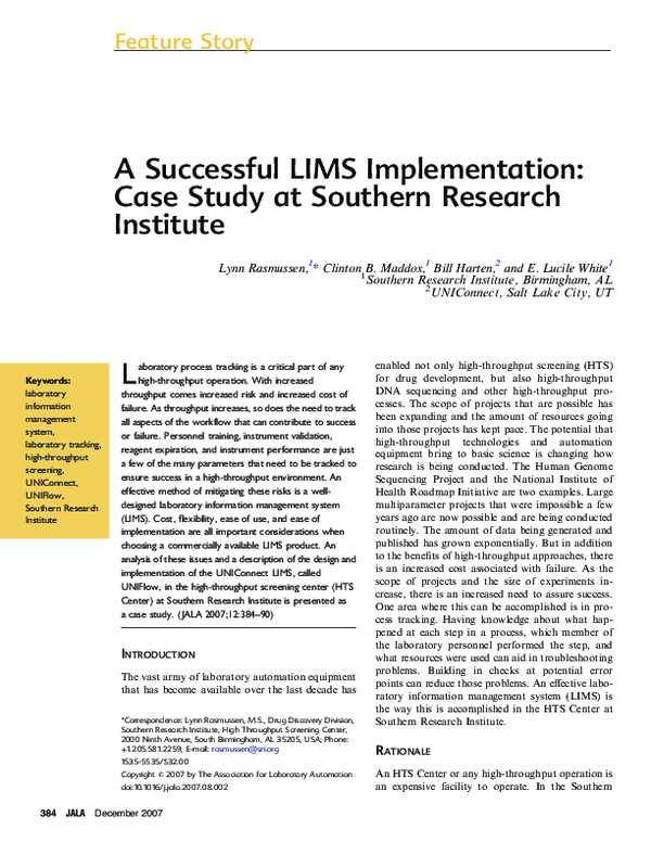 (PDF) A Successful LIMS Implementation: Case Study at Southern Research Institute