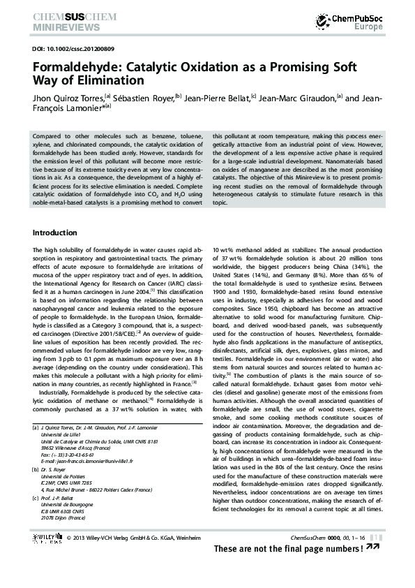 (PDF) Formaldehyde: Catalytic Oxidation as a Promising Soft Way of ...