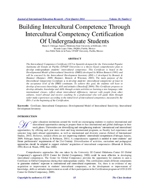 (PDF) Building Intercultural Competence Through Intercultural ... (PDF) Building Intercultural Competence Through Intercultural ...
