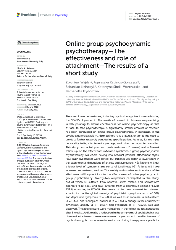 (PDF) Online group psychodynamic psychotherapy—The effectiveness and ...