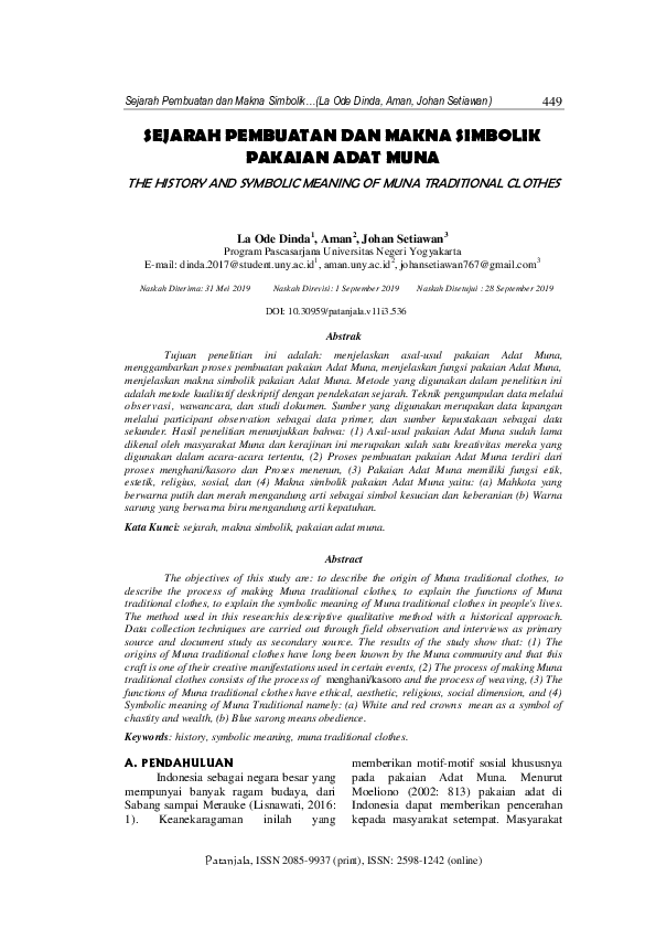 (PDF) Sejarah Pembuatan Dan Makna Simbolik Pakaian Adat Muna