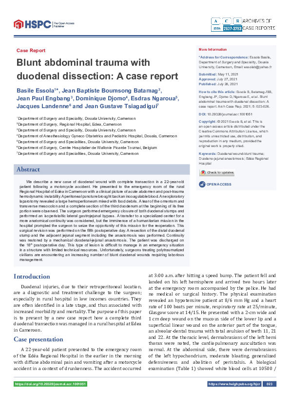 (PDF) Blunt abdominal trauma with duodenal dissection: A case report