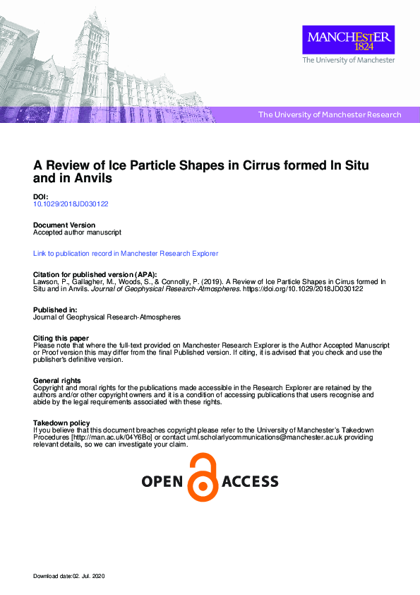 (PDF) A Review of Ice Particle Shapes in Cirrus formed In Situ and in ...