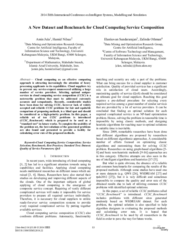 (PDF) A New Dataset and Benchmark for Cloud Computing Service Composition