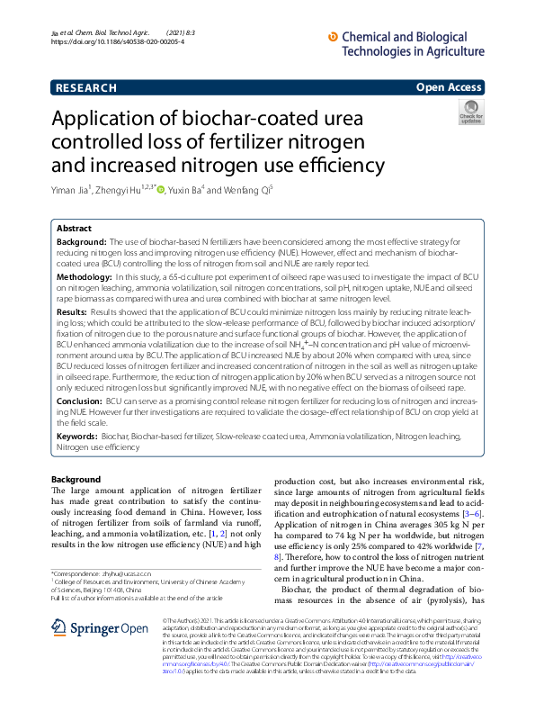 (PDF) Biochar-Coated Urea Enhances Nitrogen Efficiency