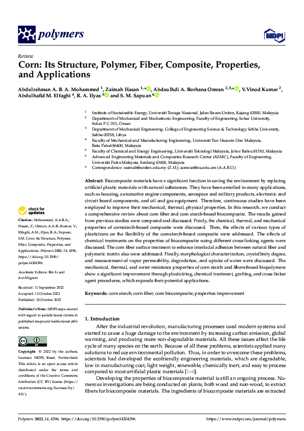 (PDF) Corn: Its Structure, Polymer, Fiber, Composite, Properties, and ...