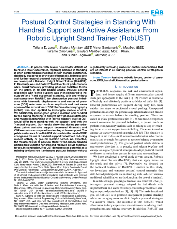 (PDF) Postural Control Strategies in Standing With Handrail Support and ...
